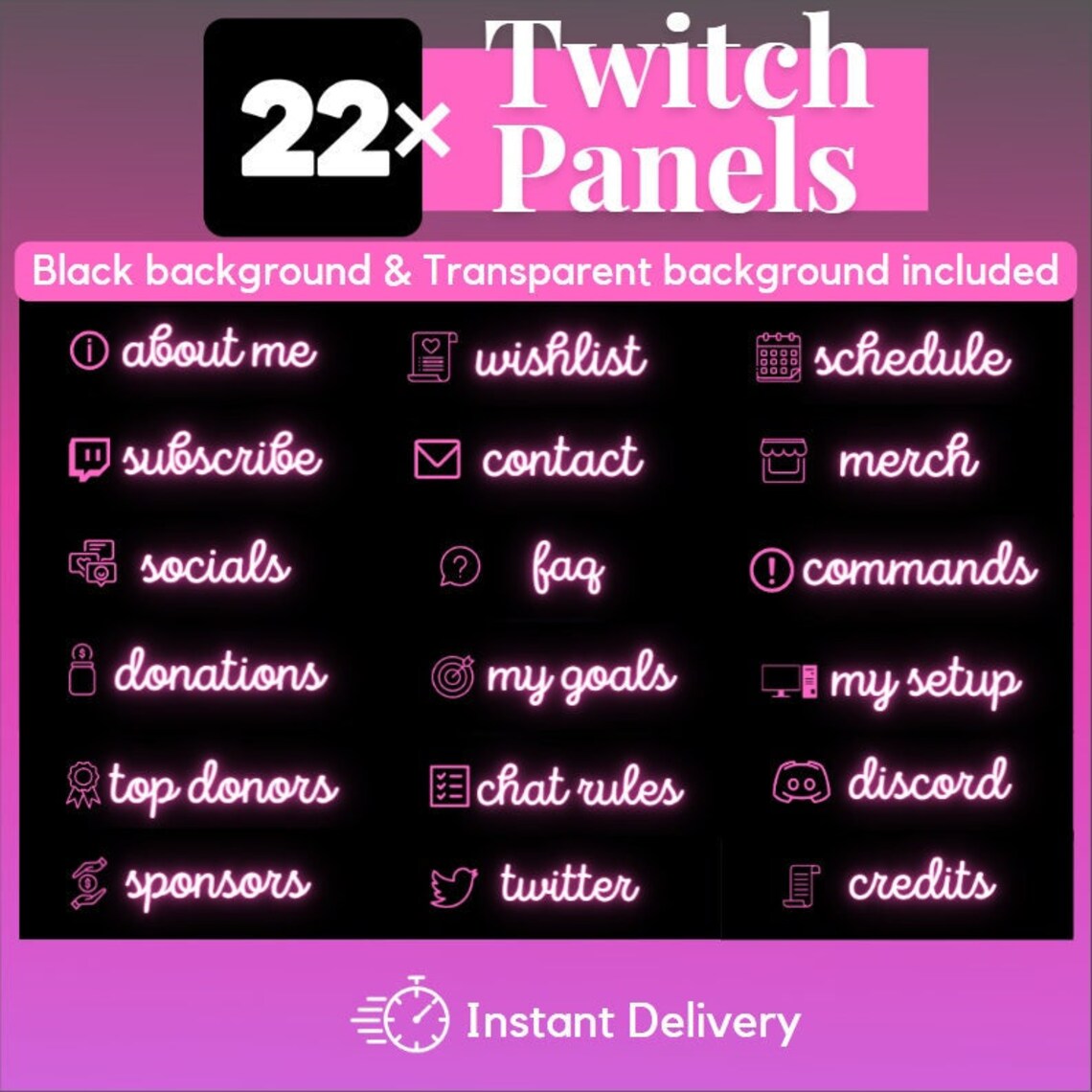 Twitch Panels Pink Neon Twitch Panels Streaming Simple Twitch Panel ...
