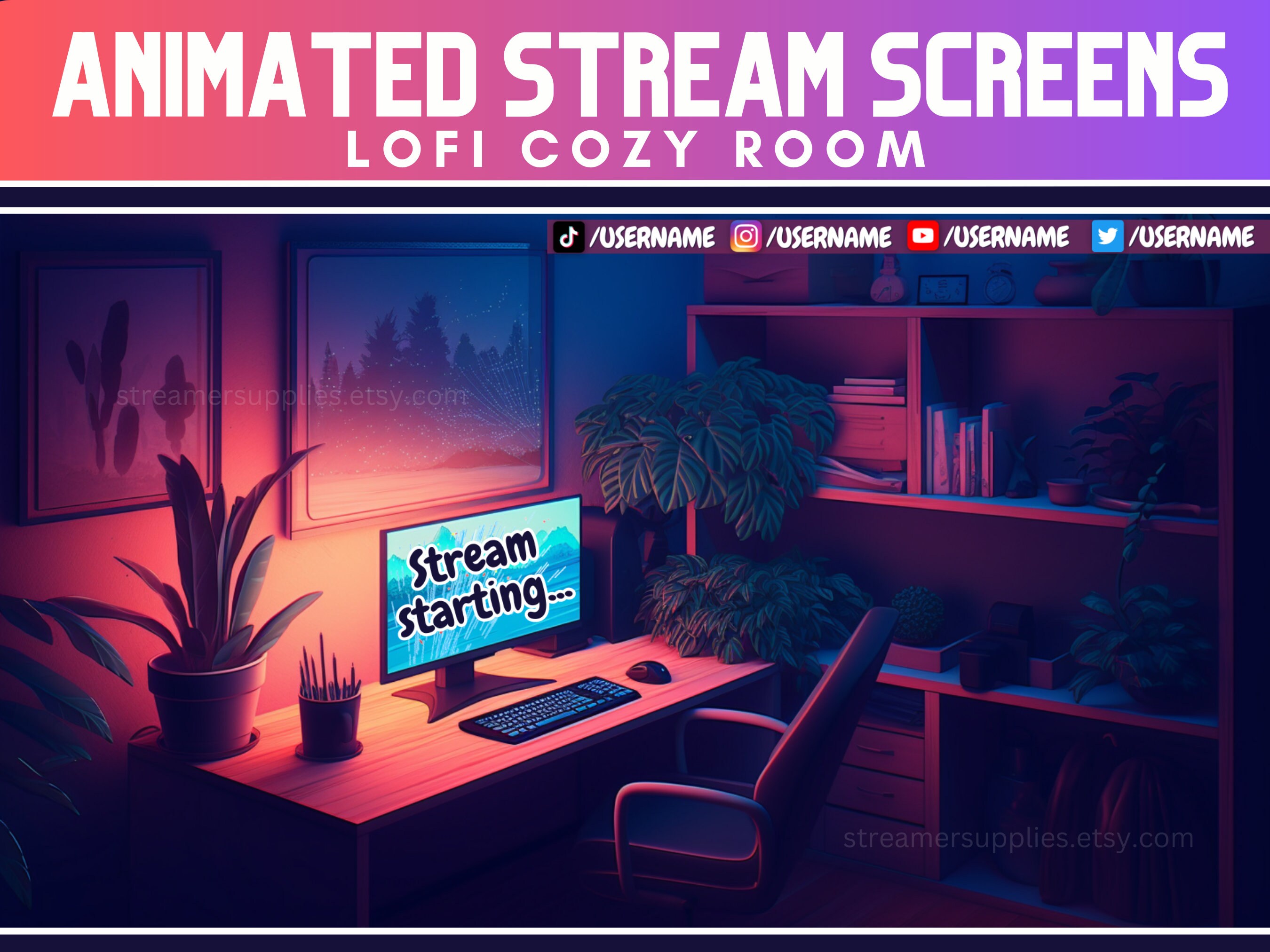 ANIMATED Twitch Scenes Lofi Cozy Room Stream Screens Cozy Lofi Desk ...