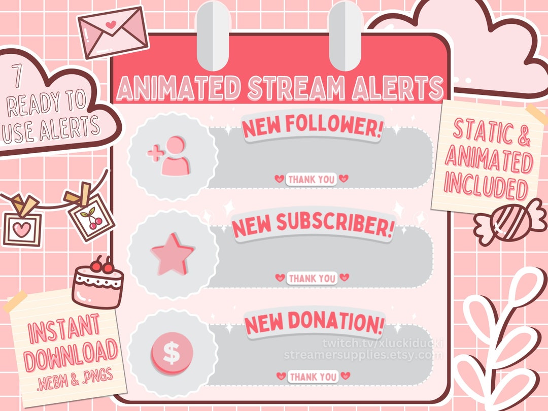 ANIMATED Alerts for Twitch Streamer Aesthetic Stream Alerts Pink Twitch ...