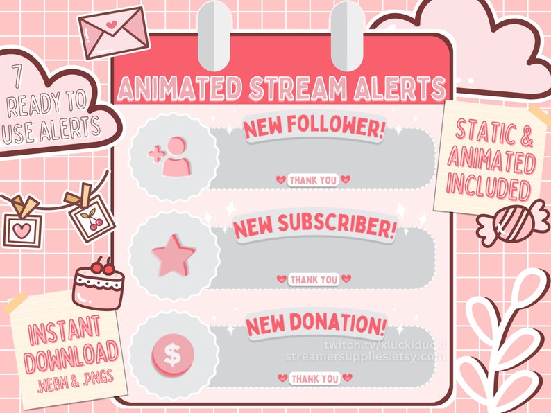 ANIMATED Alerts for Twitch Streamer Aesthetic Stream Alerts Pink Twitch ...