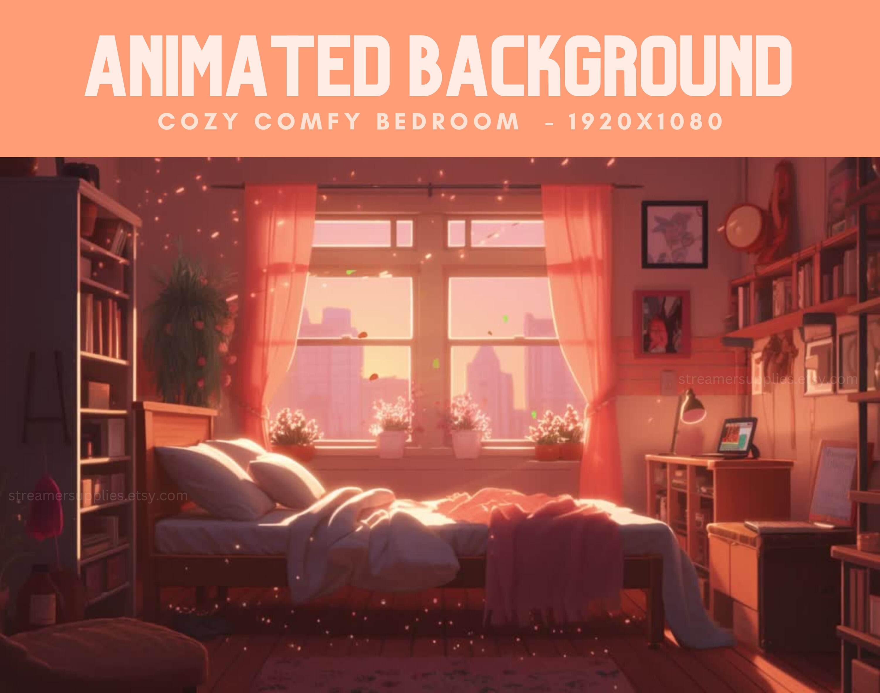 ANIMATED Twitch Vtuber Background Cozy Bedroom Lofi Stream Overlay Lofi ...