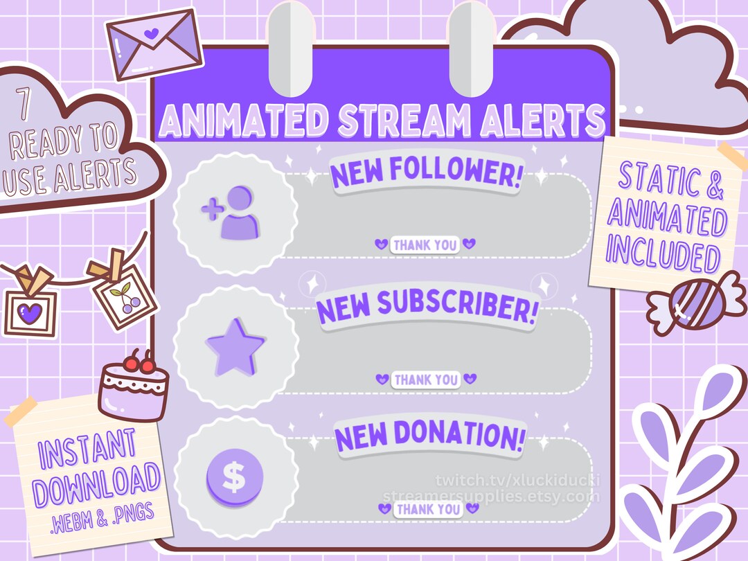 ANIMATED Alerts for Twitch Streamer Aesthetic Stream Alerts Purple ...