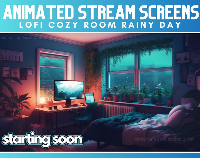 Animated Lofi Twitch Stream Screens | Twitch Overlay Blue | Twitch ...