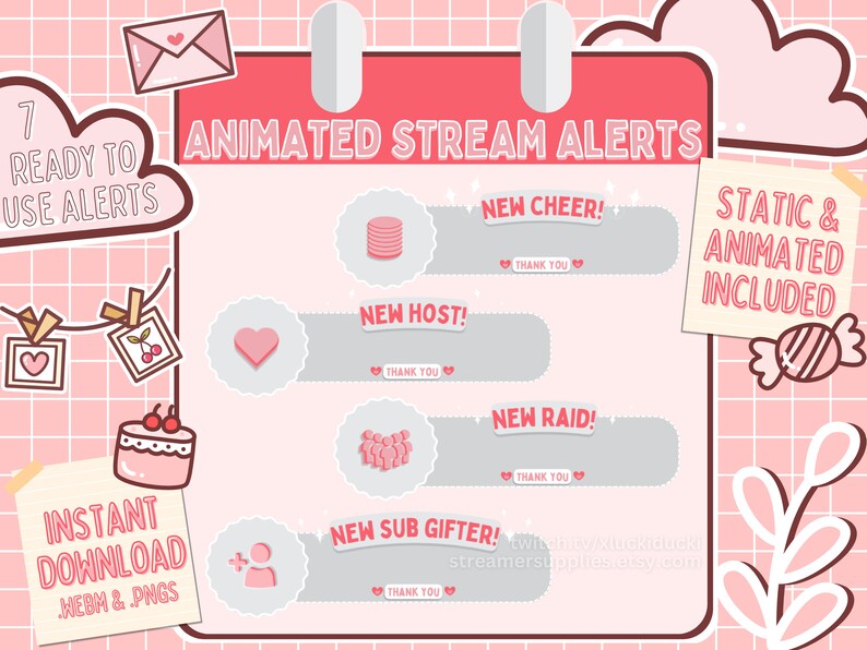 ANIMATED Alerts for Twitch Streamer Aesthetic Stream Alerts Pink Twitch ...