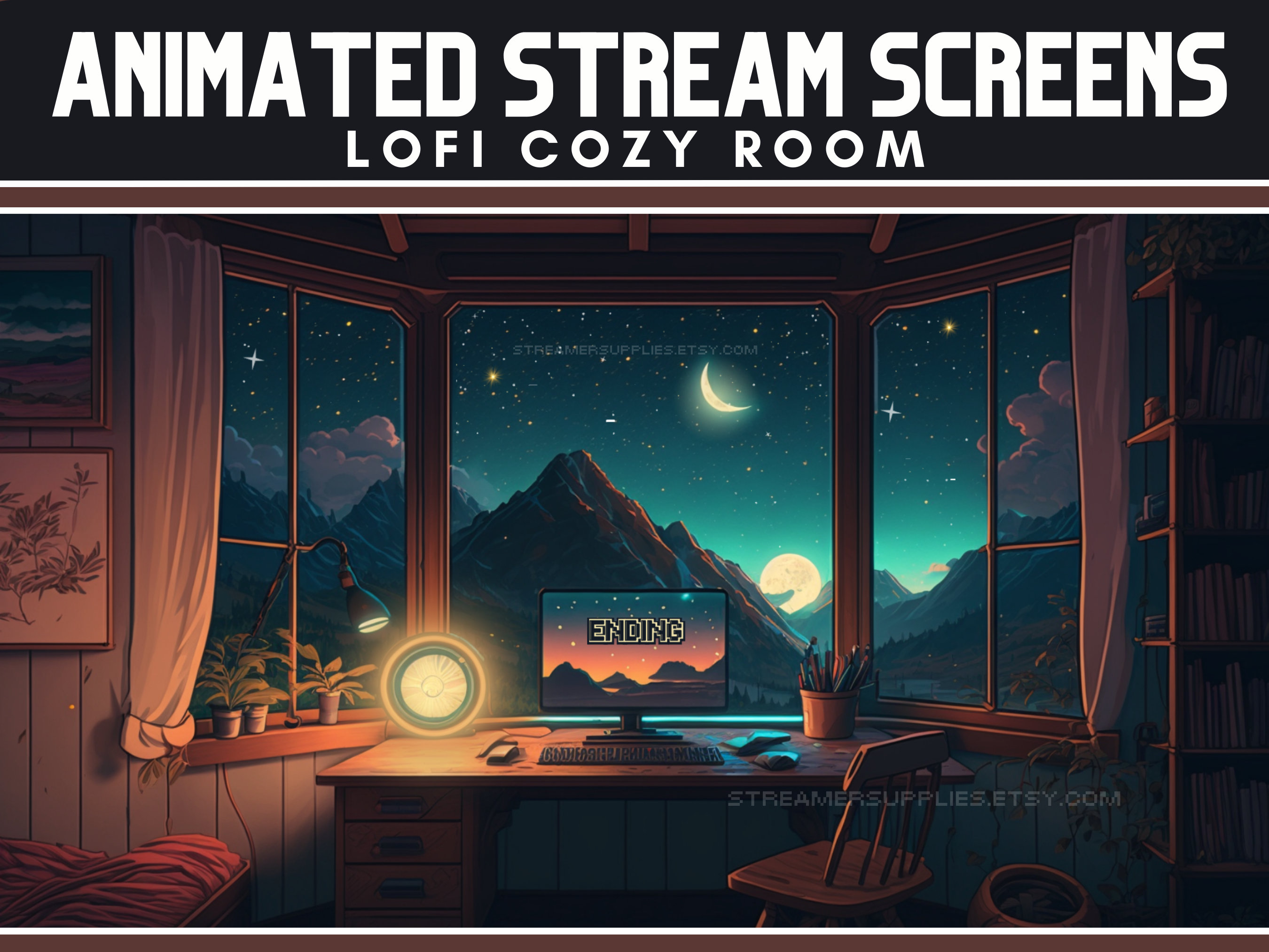 ANIMATED Twitch Scenes Lofi Cozy Room Stream Screens Cozy Lofi Desk ...