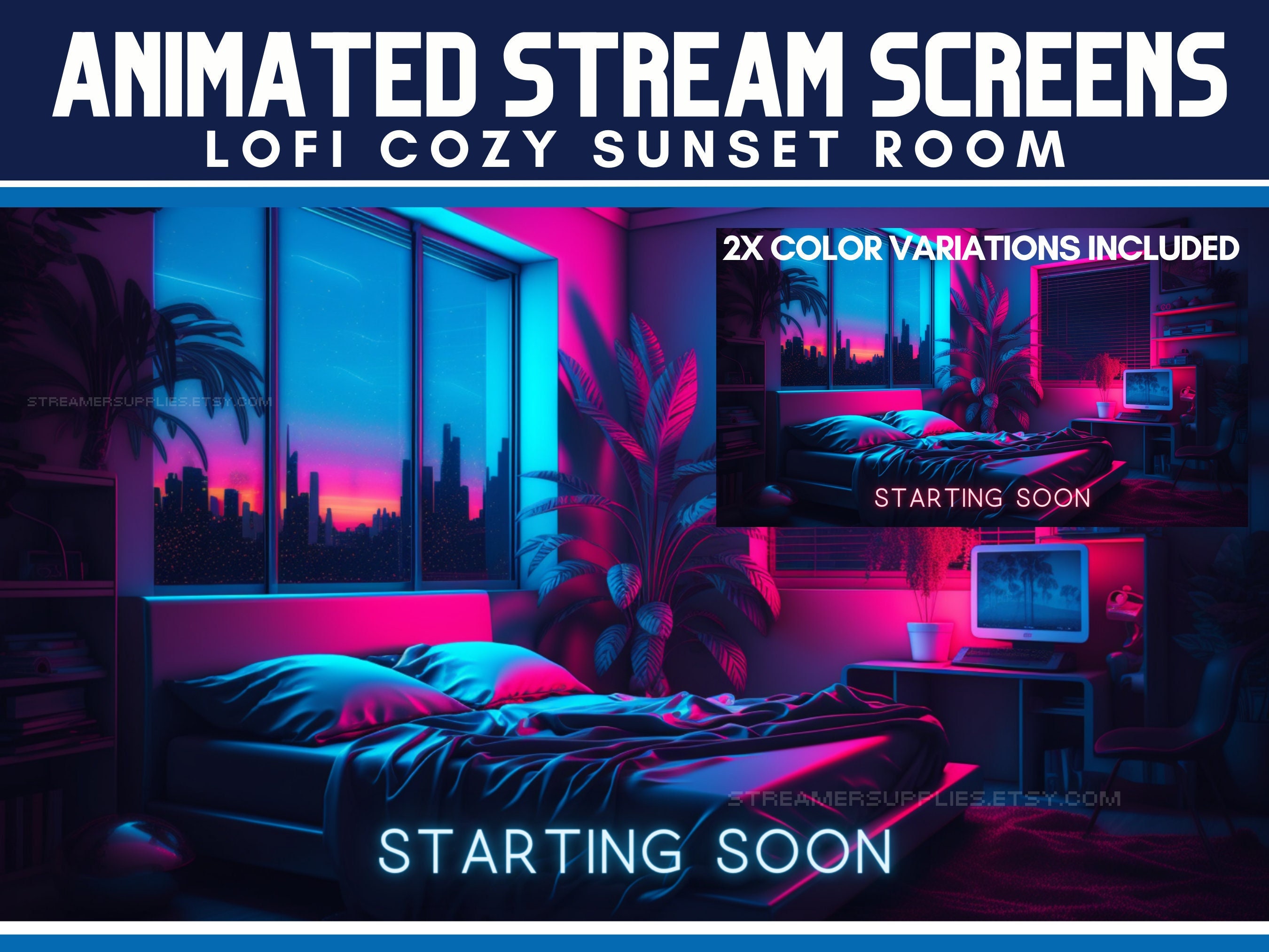 ANIMATED Stream Overlay Package Blue | Lofi Stream Screens, Stream ...