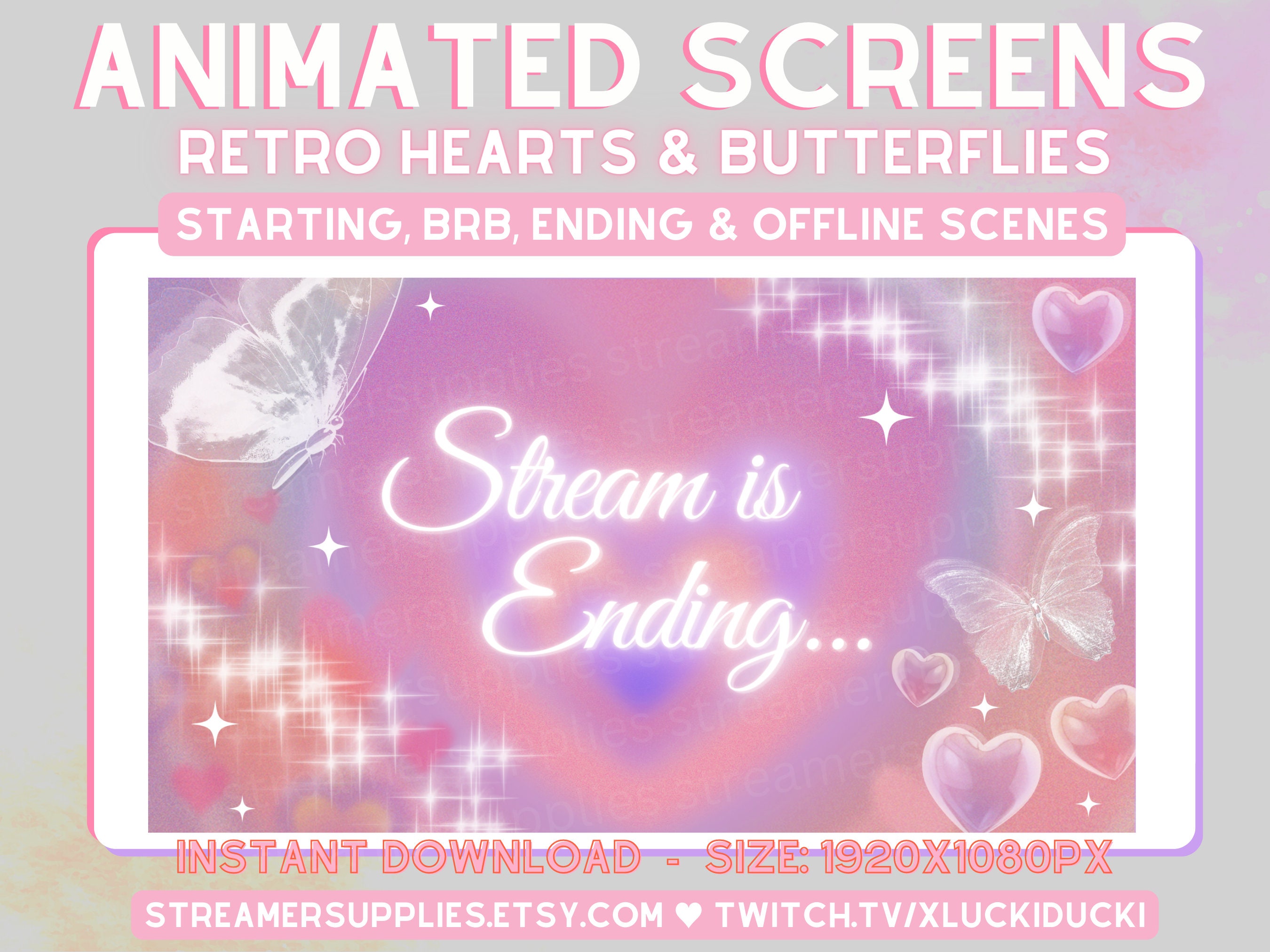 ANIMATED Twitch Overlay Package Pink Twitch Scenes Retro Stream Screen ...
