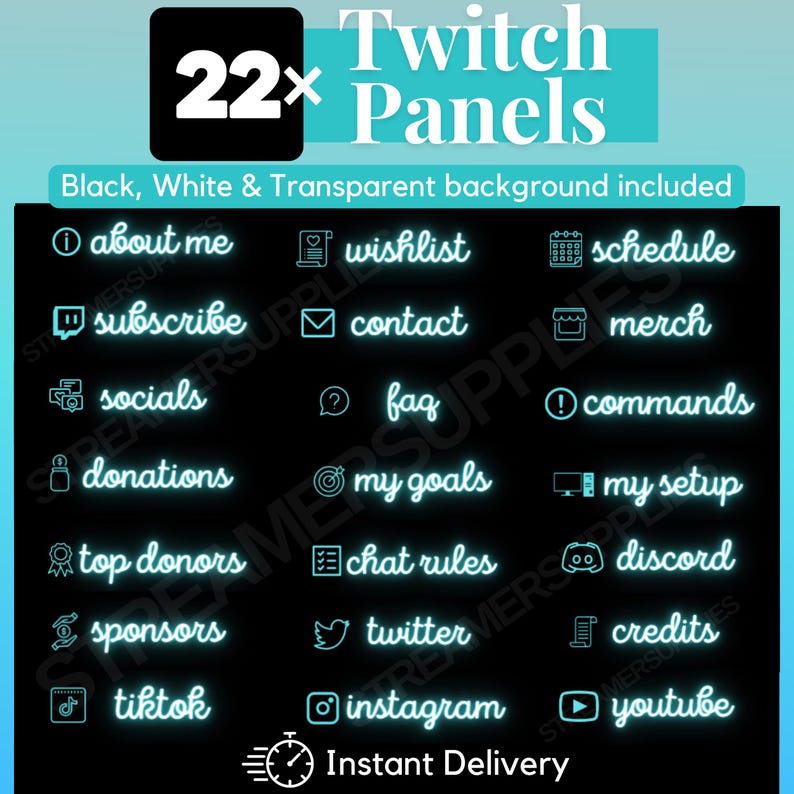 Twitch Panels Blue Neon Twitch Panels Streaming Simple Twitch Panel ...