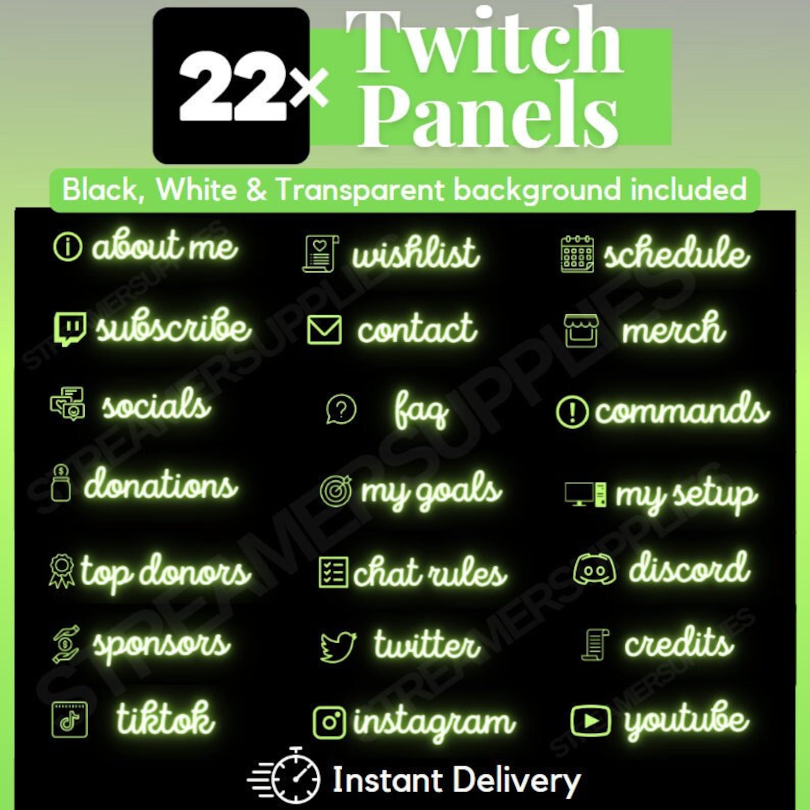 Twitch Panels Green Neon Twitch Panels Streaming Simple Twitch Panel ...