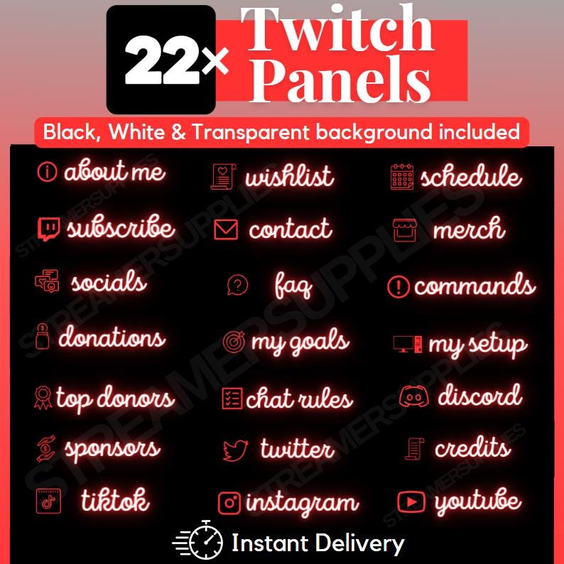Twitch Panels Red Neon Twitch Panels Streaming Simple Twitch Panel ...