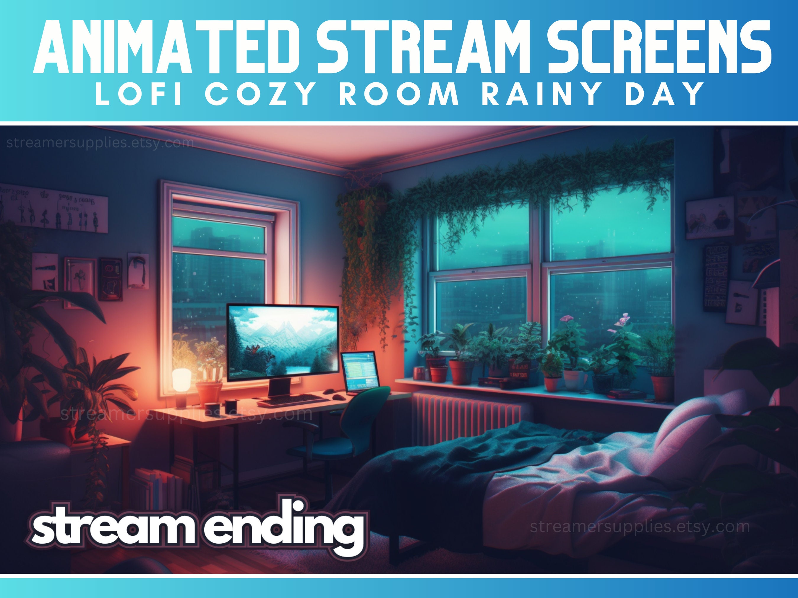 Lofi Twitch Overlay ANIMATED Lofi Stream Overlay Lofi Cozy Room Stream ...