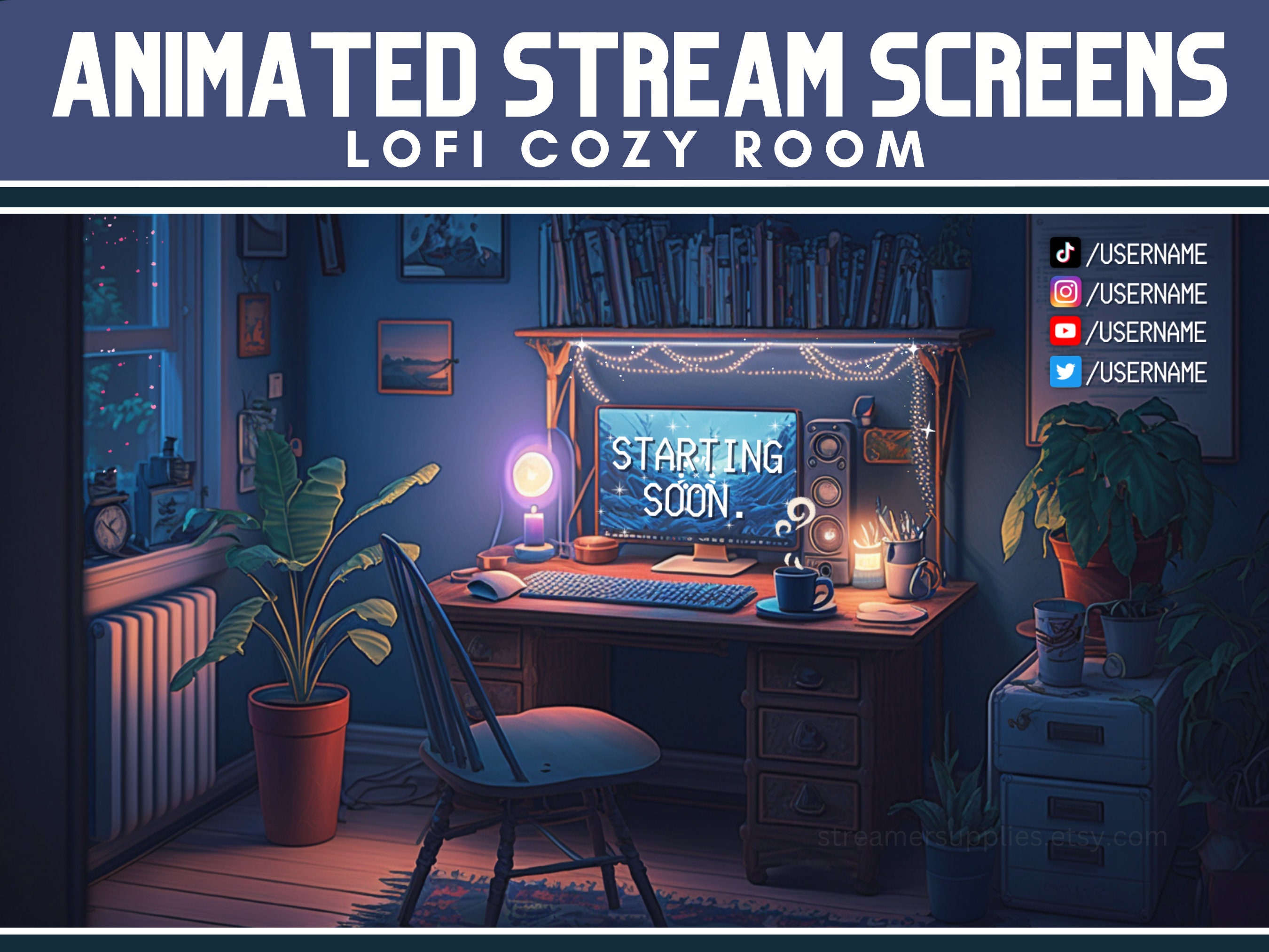 ANIMATED Twitch Scenes Lofi Cozy Room Stream Screens Cozy Lofi Desk ...