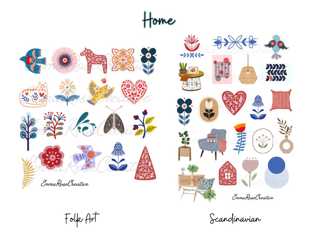 Home Decor, Sheet Stickers: Scandinavian, Folk Art, Design, Artwork ...