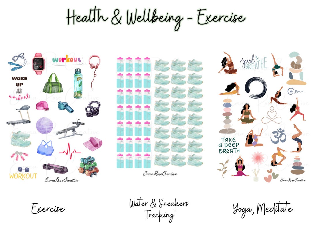 Health & Wellbeing Sheet Stickers; Yoga, Stretch, Gym, Workout, Tone ...