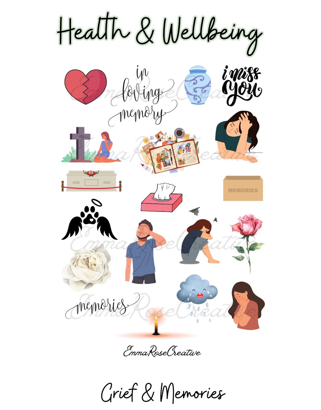 Health & Wellbeing, Sheet Stickers - Grief, Loss, Memorial, Grave ...