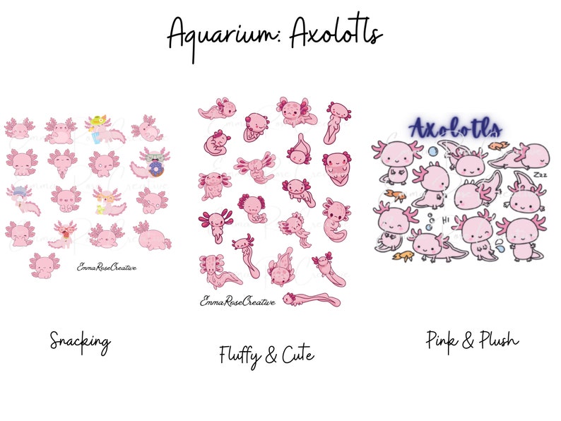 Axolotls Sheet Stickers; Pink, Cute, Amphibian, Salamander, Aquarium ...