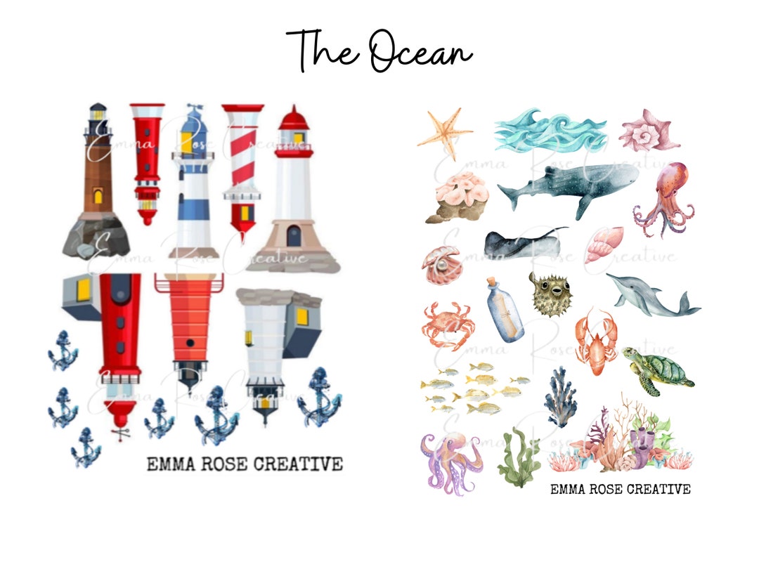 The Ocean - Sheet Stickers - Lighthouse, Fog Light, Ocean, Beach, Fish ...