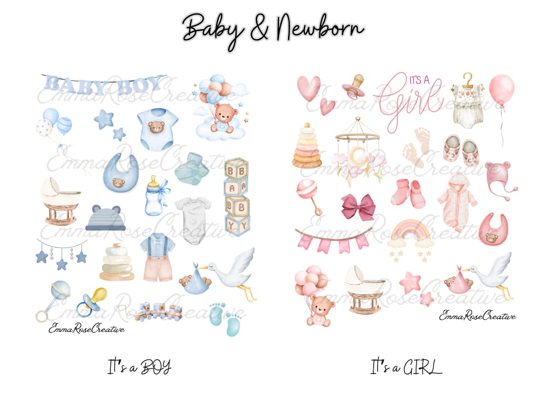 Newborn Baby, Sheet Stickers - Baby, Boy, Girl, Newborn, Infant, Blue ...