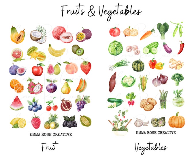 Fruits & Vegetables Sheet Stickers - Food, Produce, Apples, Oranges ...