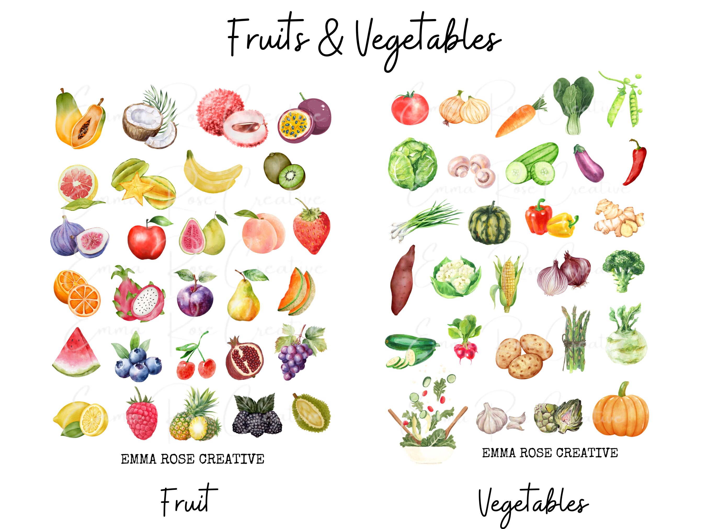 Fruits & Vegetables Sheet Stickers - Food, Produce, Apples, Oranges ...