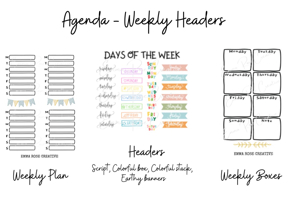 Agenda/planner Stickers Weekly Headers/titles Planner, Agenda, Journal ...