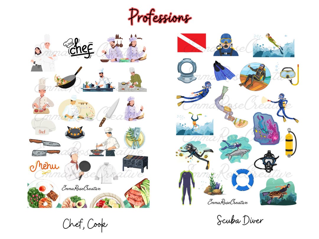 Professions - Chef, Cook & Scuba Diver - Diving, Sea, Water, Fish, Food ...