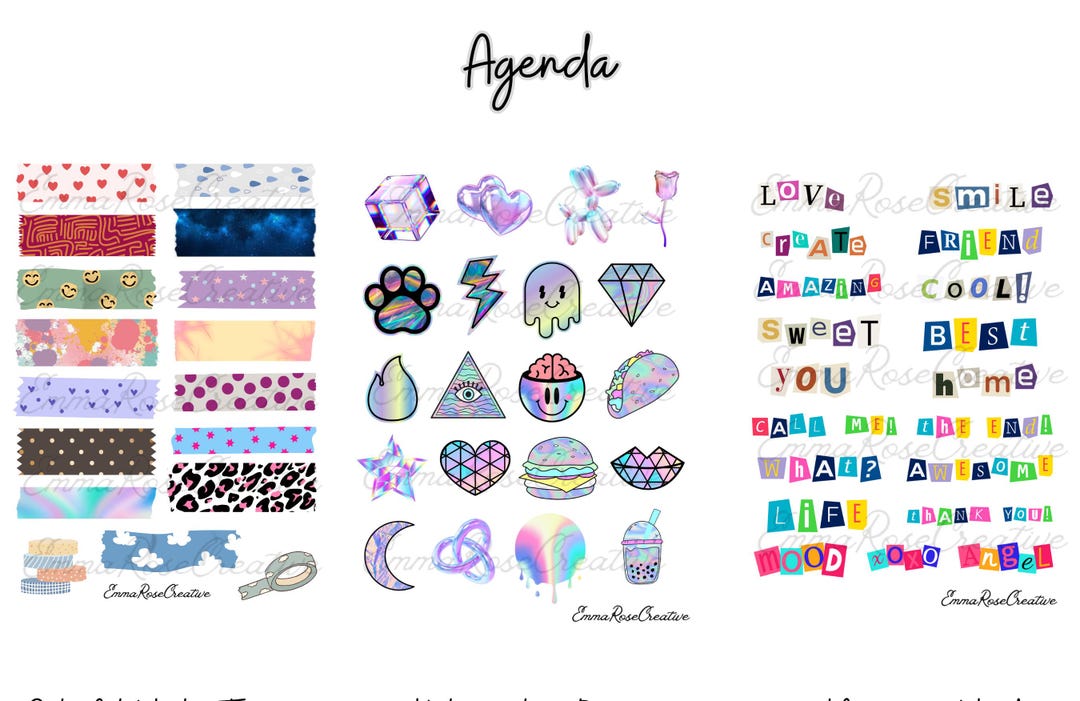 Agenda, Sheet Stickers - Holograph Designs, Shiny, Magazine, Phrases ...