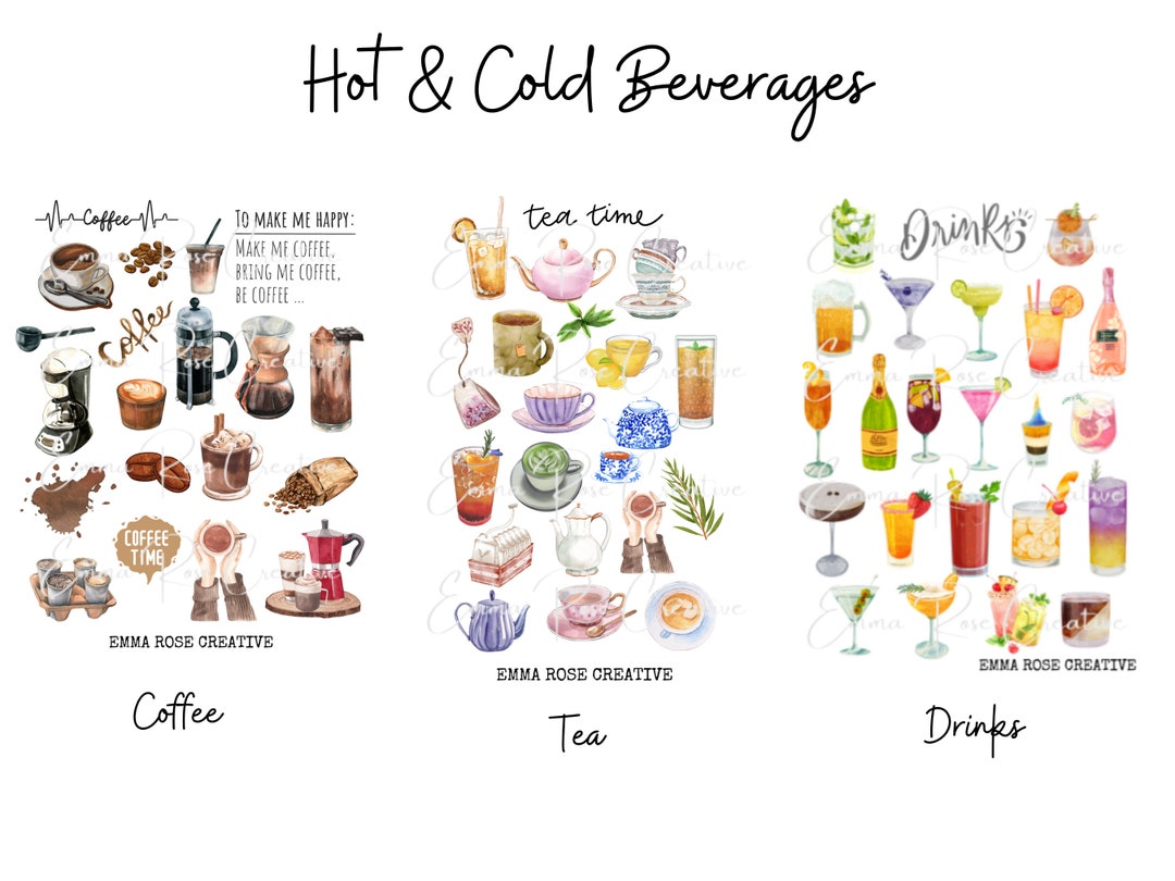 Hot & Cold Beverages Sheet Stickers Coffee, Tea, Mug, Cup, Beverage ...