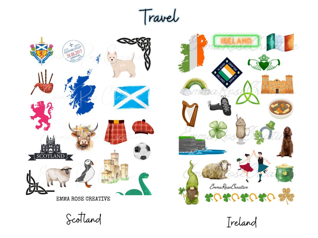 Travel Sheet Stickers - Scotland, & Ireland - Adventure, History, Irish ...
