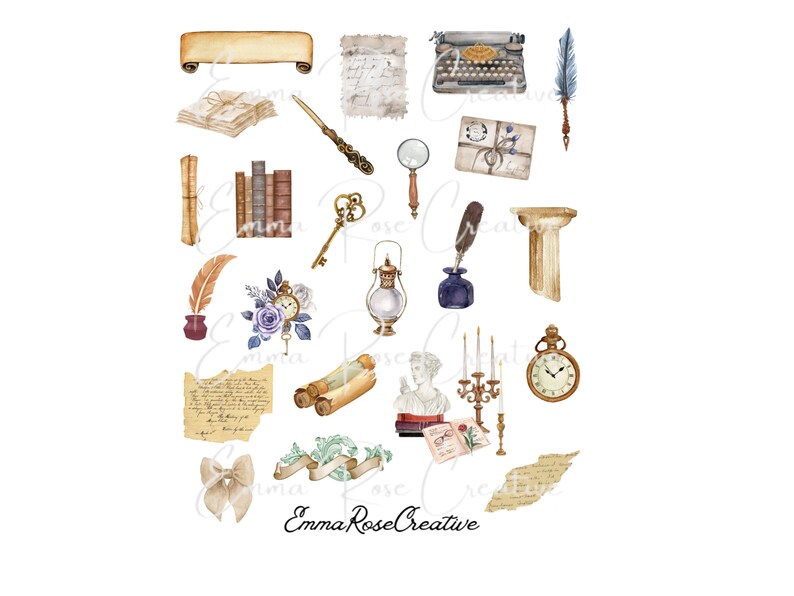 Victorian Era Sheet Stickers Writing, Quill, Ink, Decor, Furniture ...