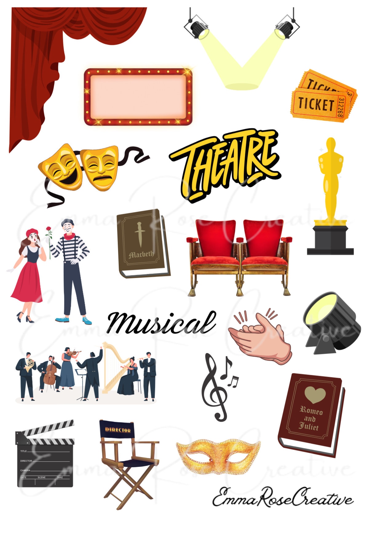 Movies & Theater Sheet Stickers; Entertainment, Art, Genre, Talent, Act ...