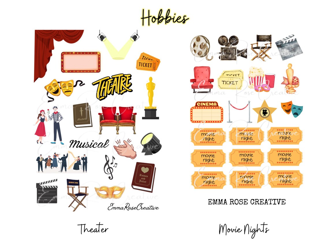 Movies & Theater Sheet Stickers; Entertainment, Art, Genre, Talent, Act ...