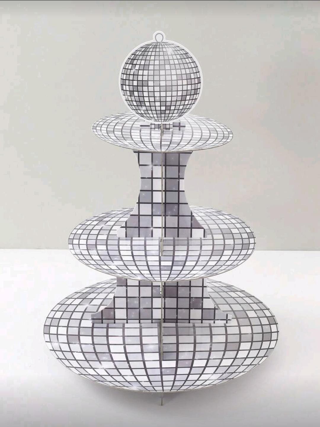 3 Tier Disco Ball Cupcake Stand Party Food Table Display Cardboard ...
