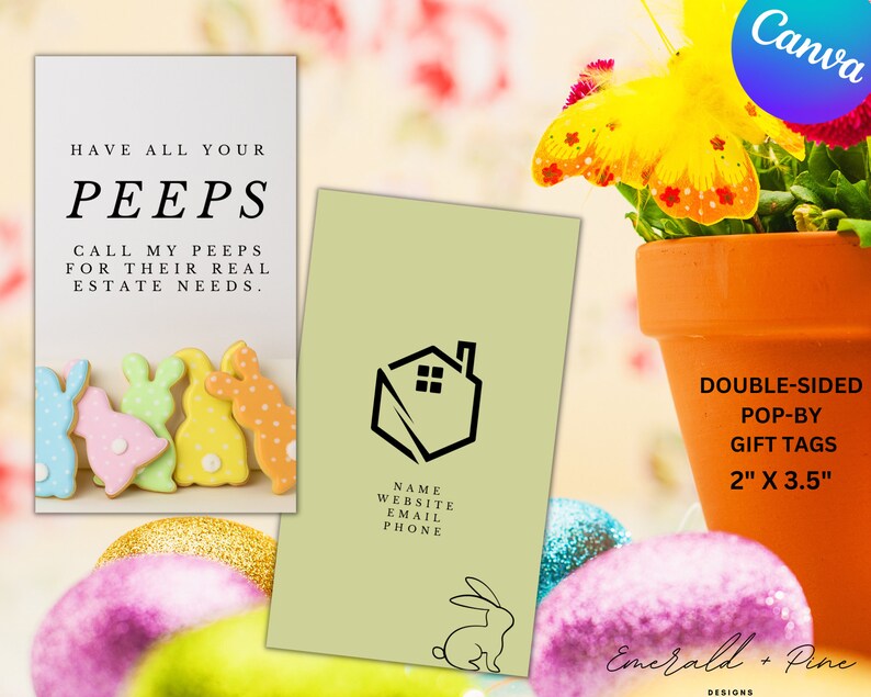 Peeps Easter Bunny Popby Gift Tag Canva Custom Digital Instant Download ...