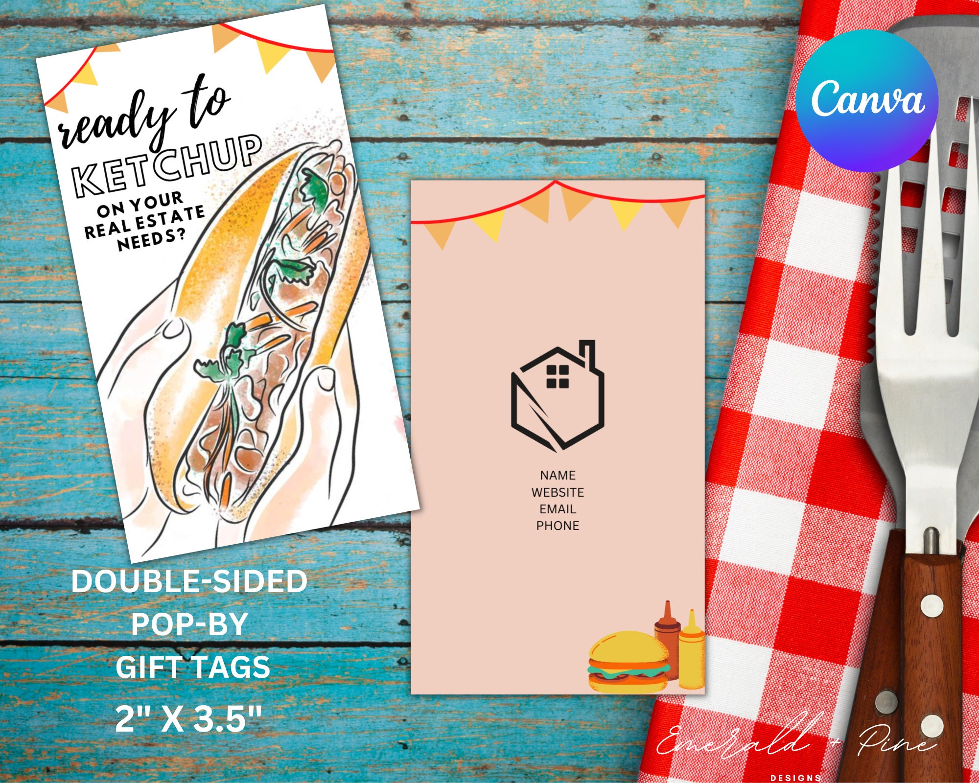 Ketchup BBQ Cookout Summer Popby Gift Tag Canva Custom Digital Instant ...