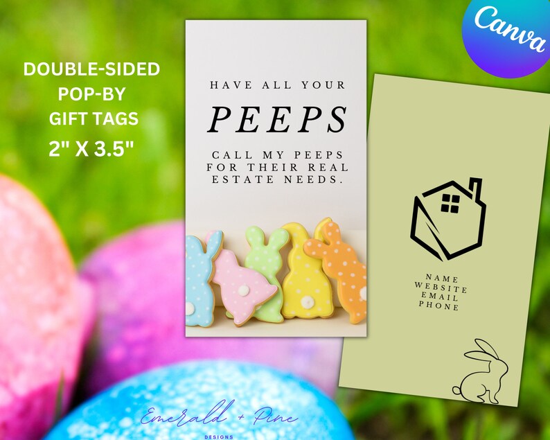 Peeps Easter Bunny Popby Gift Tag Canva Custom Digital Instant Download ...