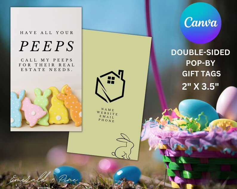 Peeps Easter Bunny Popby Gift Tag Canva Custom Digital Instant Download ...