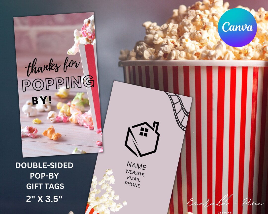 Popping by Popcorn Popby Gift Tag Canva Custom Digital Instant Download ...