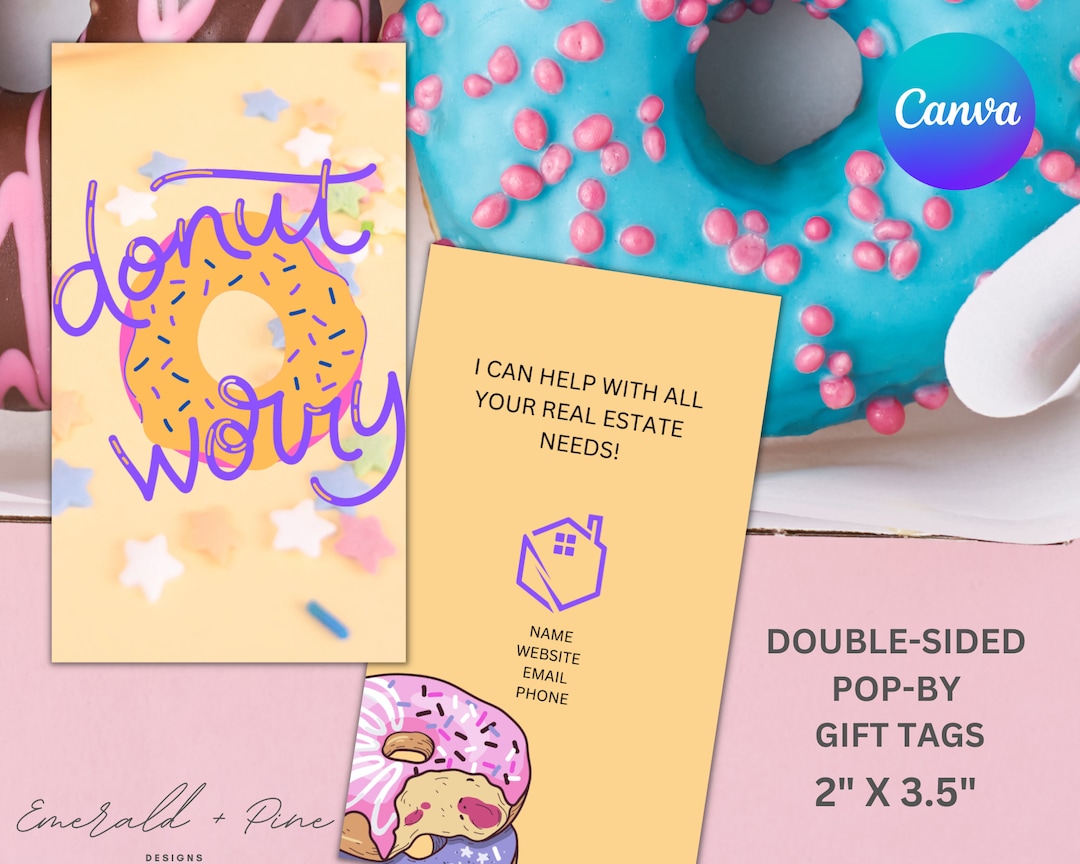 Donut Worry Popby Gift Tag Canva Custom Digital Instant Download Pop-by ...