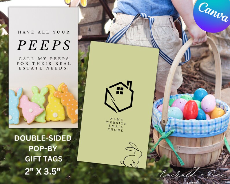 Peeps Easter Bunny Popby Gift Tag Canva Custom Digital Instant Download ...
