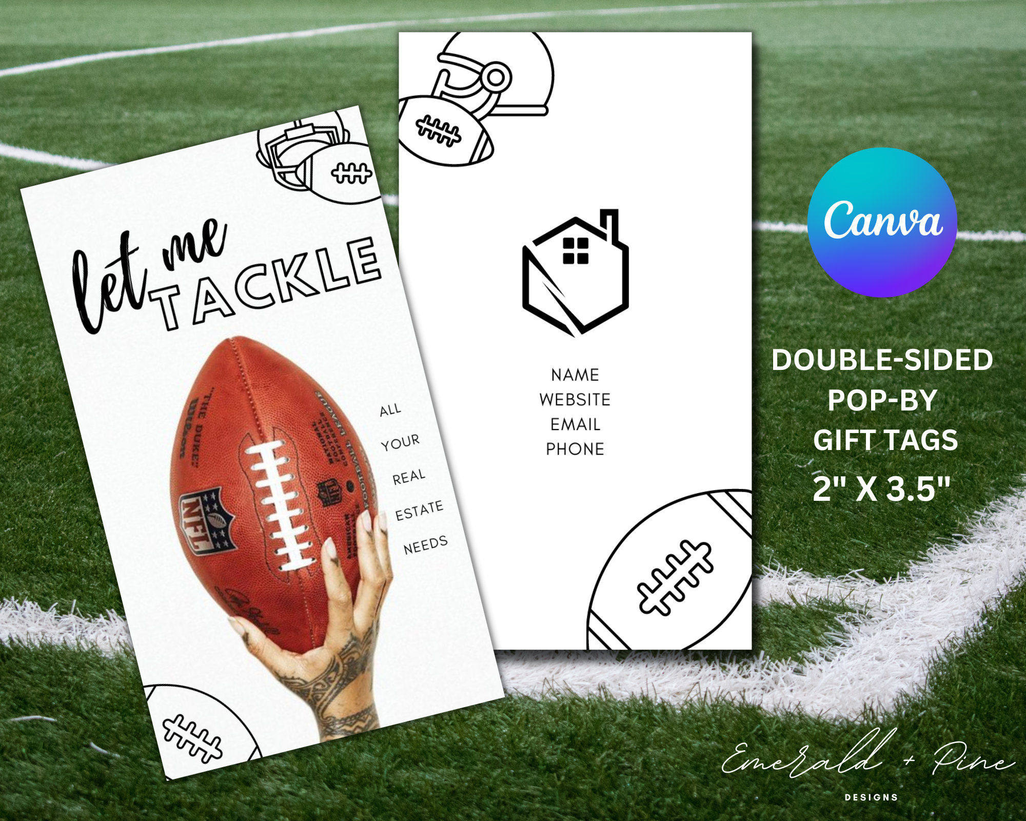 Tackle Football Super Bowl Popby Gift Tag Canva Custom Digital Instant ...