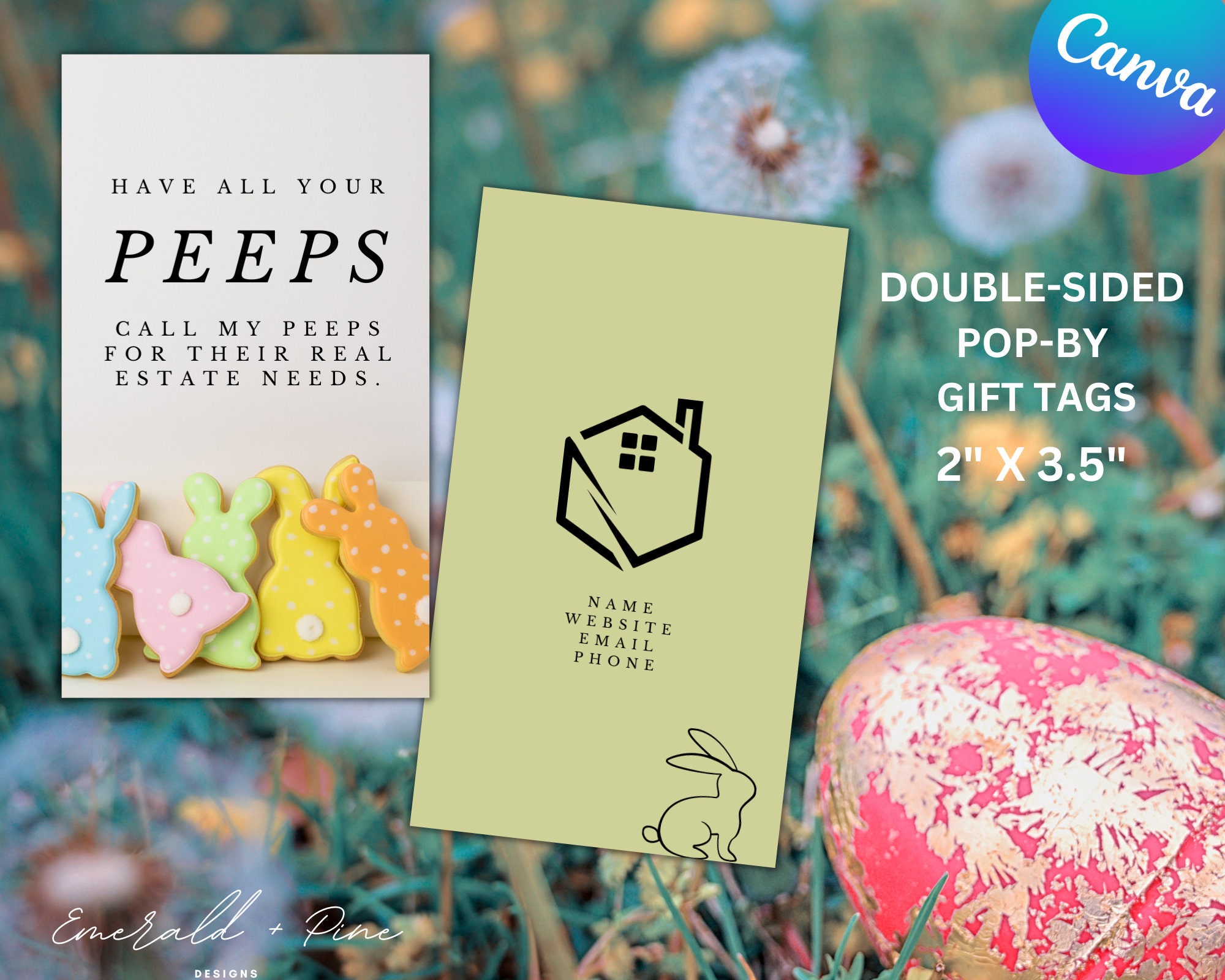 Peeps Easter Bunny Popby Gift Tag Canva Custom Digital Instant Download ...