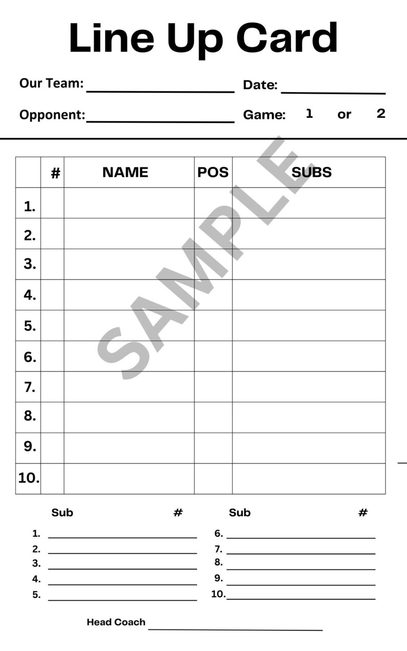 Fastpitch Softball Baseball Line up Cards Printable 5x8 Batting Order ...