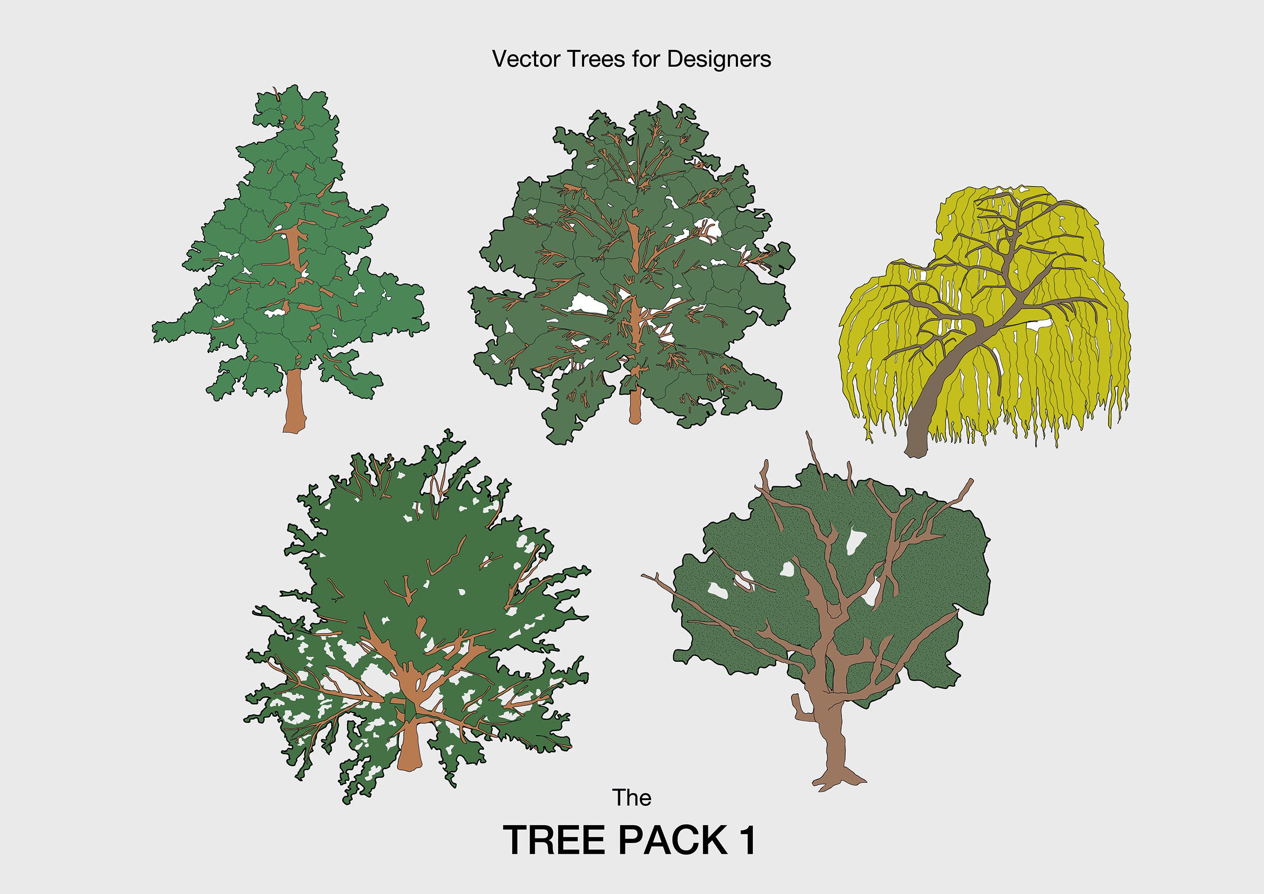 2D Vector Trees for Designers. Axonometric and Isometric View. EPS, Illustrator, PNG, SVG. - Etsy