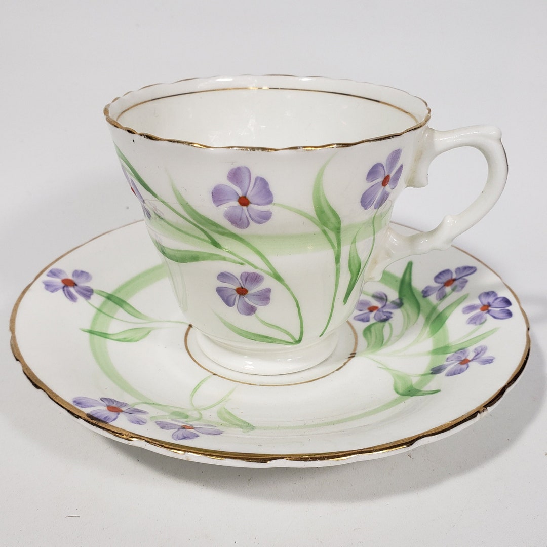 Sutherland Bone China Teacup & Saucer 2337 Hand Painted Purple Flowers ...