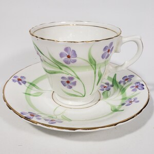 Sutherland Bone China Teacup & Saucer 2337 Hand Painted Purple Flowers ...
