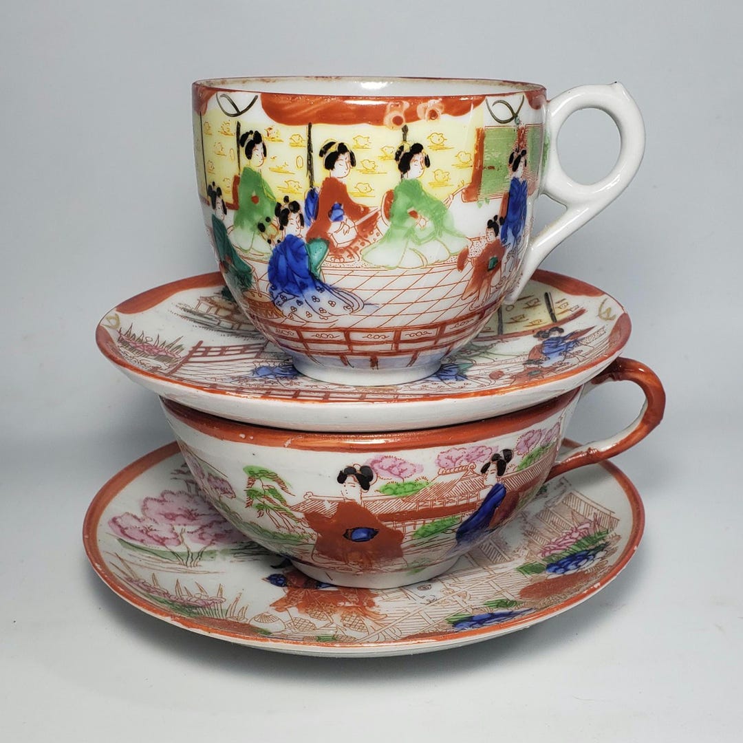 2 Geisha Girl Motifed Hand Painted Chinoiserie Tea Cup and Saucer - Etsy