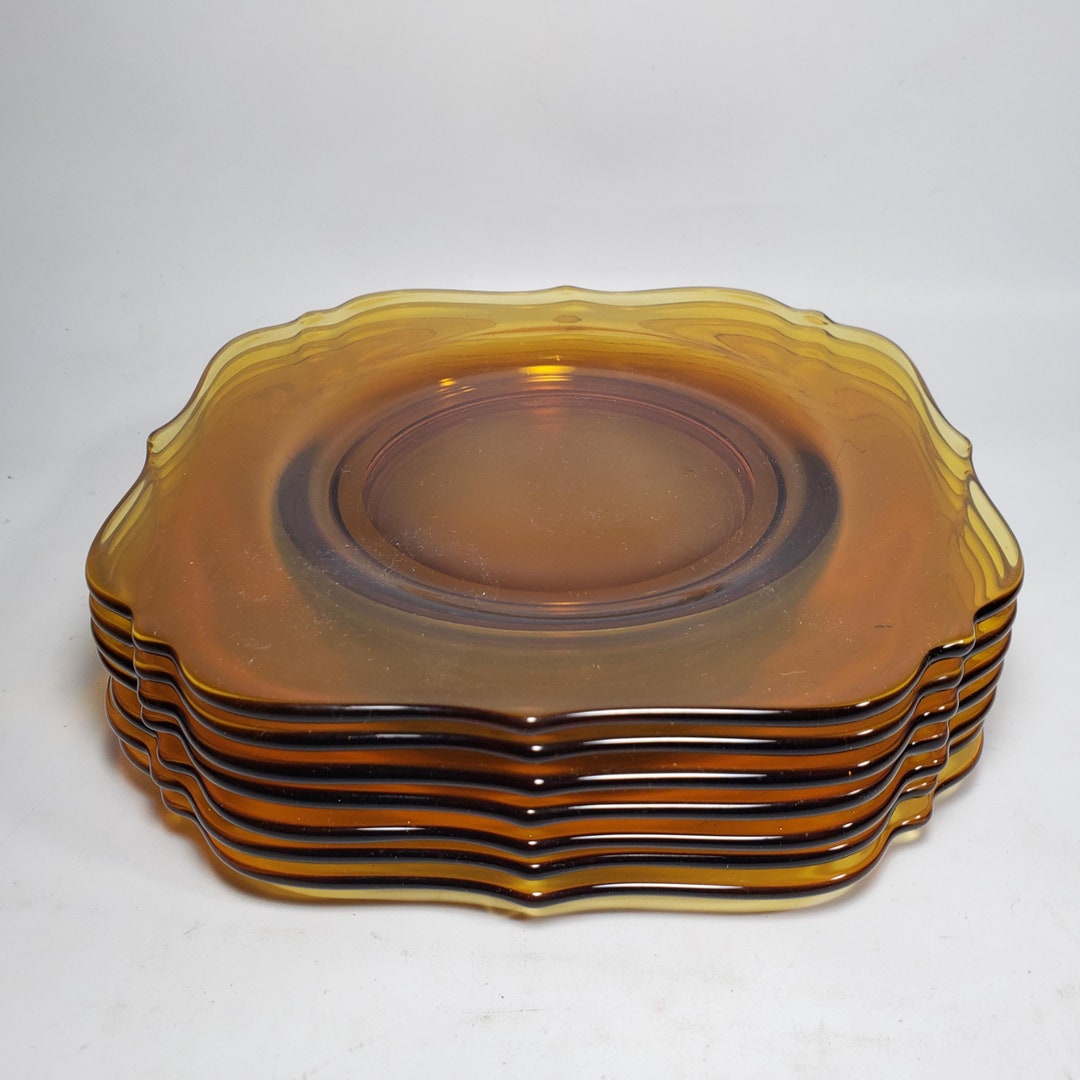7 Set Square Amber Glass Luncheon/ Bread Plates - Etsy