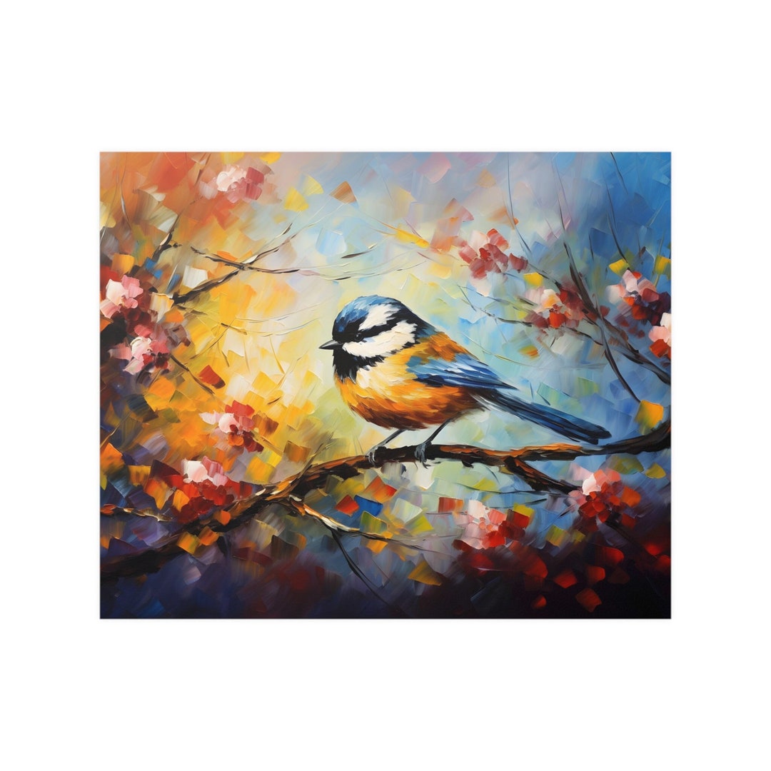 Chickadee Impressionist Bird Print Vibrant Wall Art Bird Decor ...