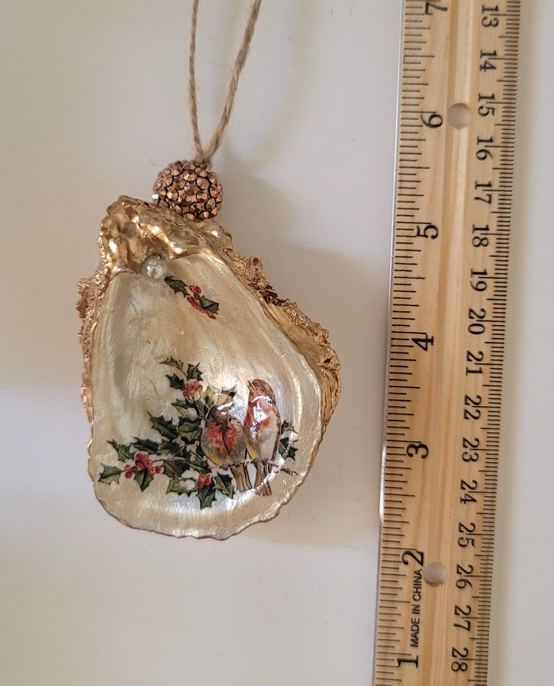 Christmas House Finches: Decoupaged Oyster Shell - Etsy